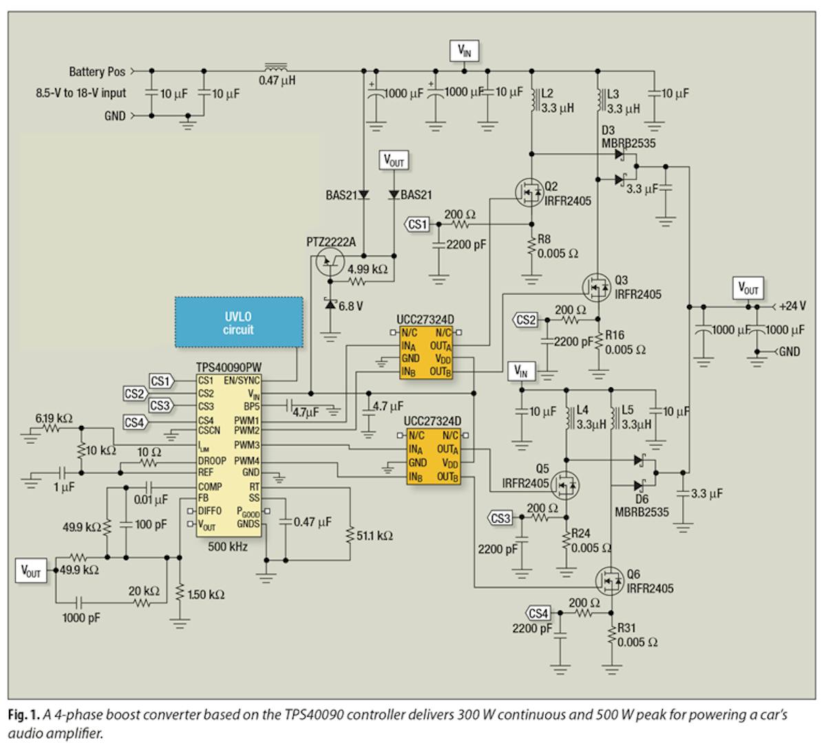 Multiphase Boost Converter Powers Car Audio Amp | Electronic Design